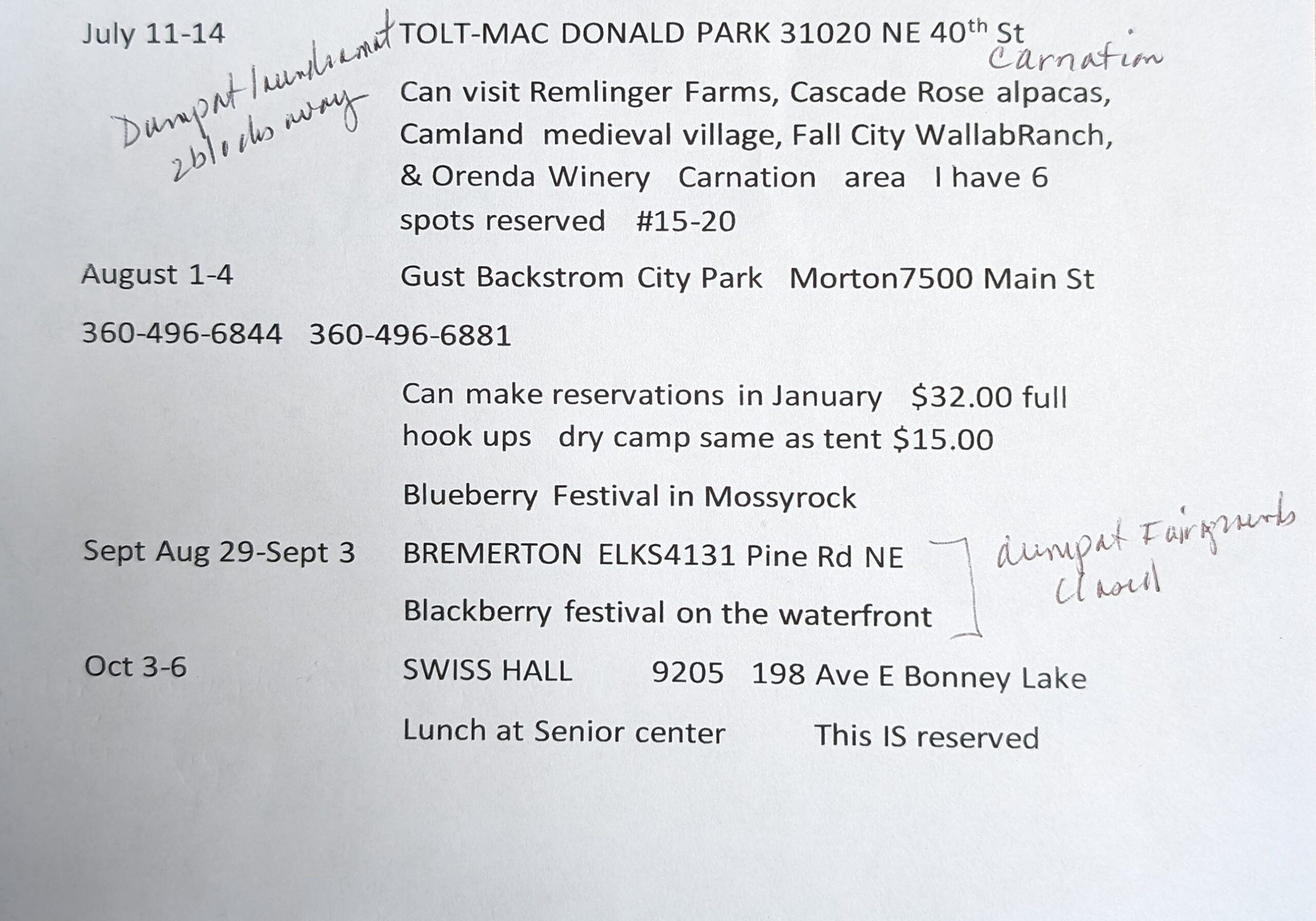 2024 CAMPING SCHEDULE – Nor'West LoWs RV Club